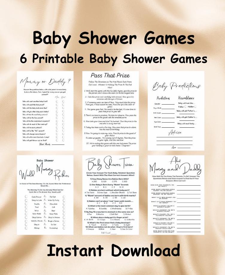 Printable Baby Shower Games Pack: Fun Minimalist Party Games (PDF) - Etsy
