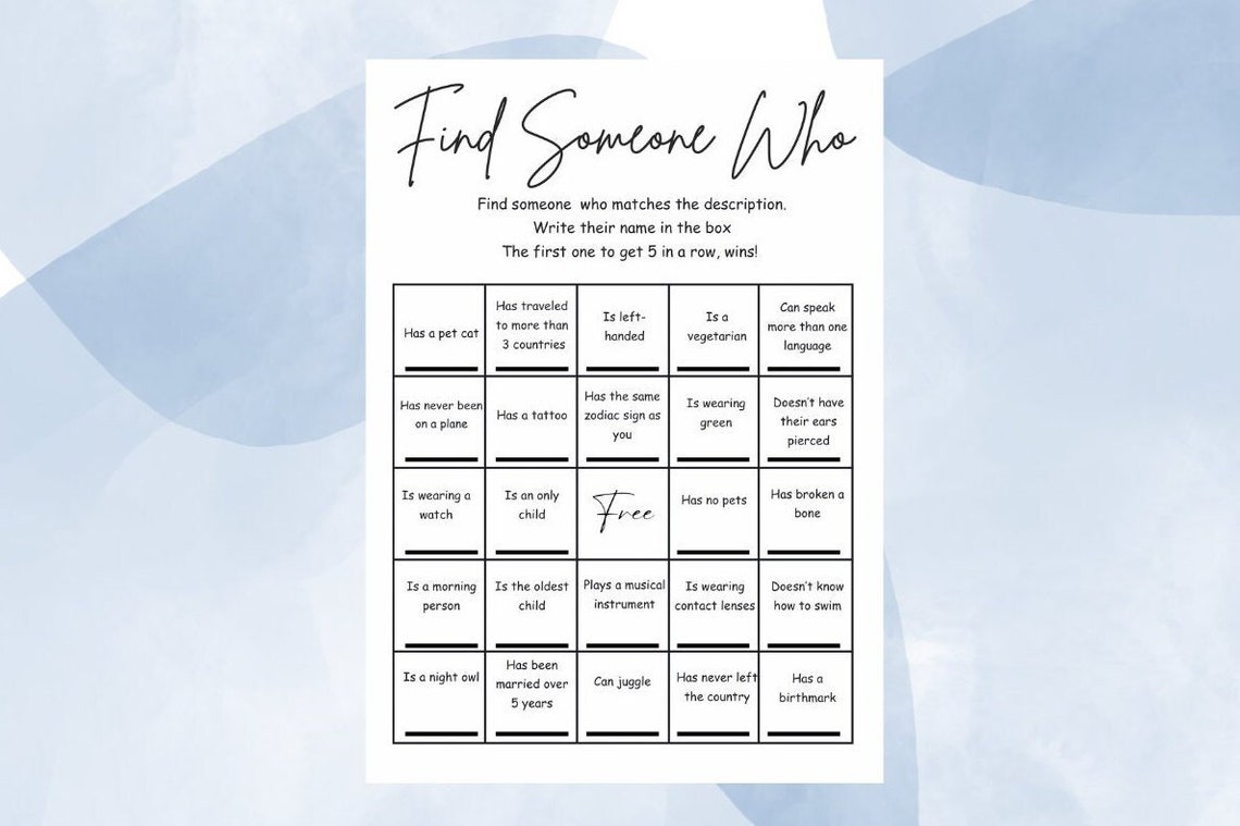 Find Someone Who Bingo Icebreaker Icebreaker Printable Games Icebreaker ...