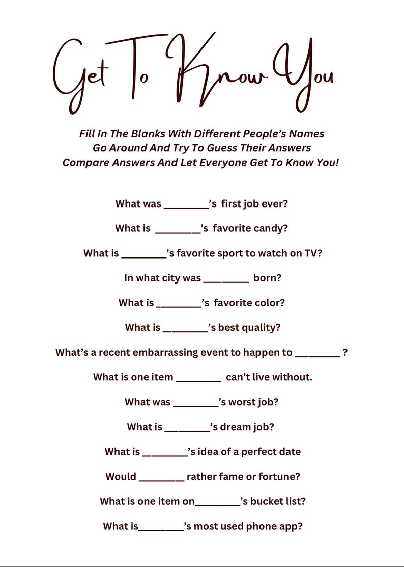 Get to Know You Icebreaker Game | Icebreaker Questions | Dinner Party ...