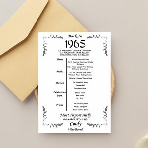 Personalized 60th Birthday Card: Back in 1965, 5x7 Glossy Finish - Etsy