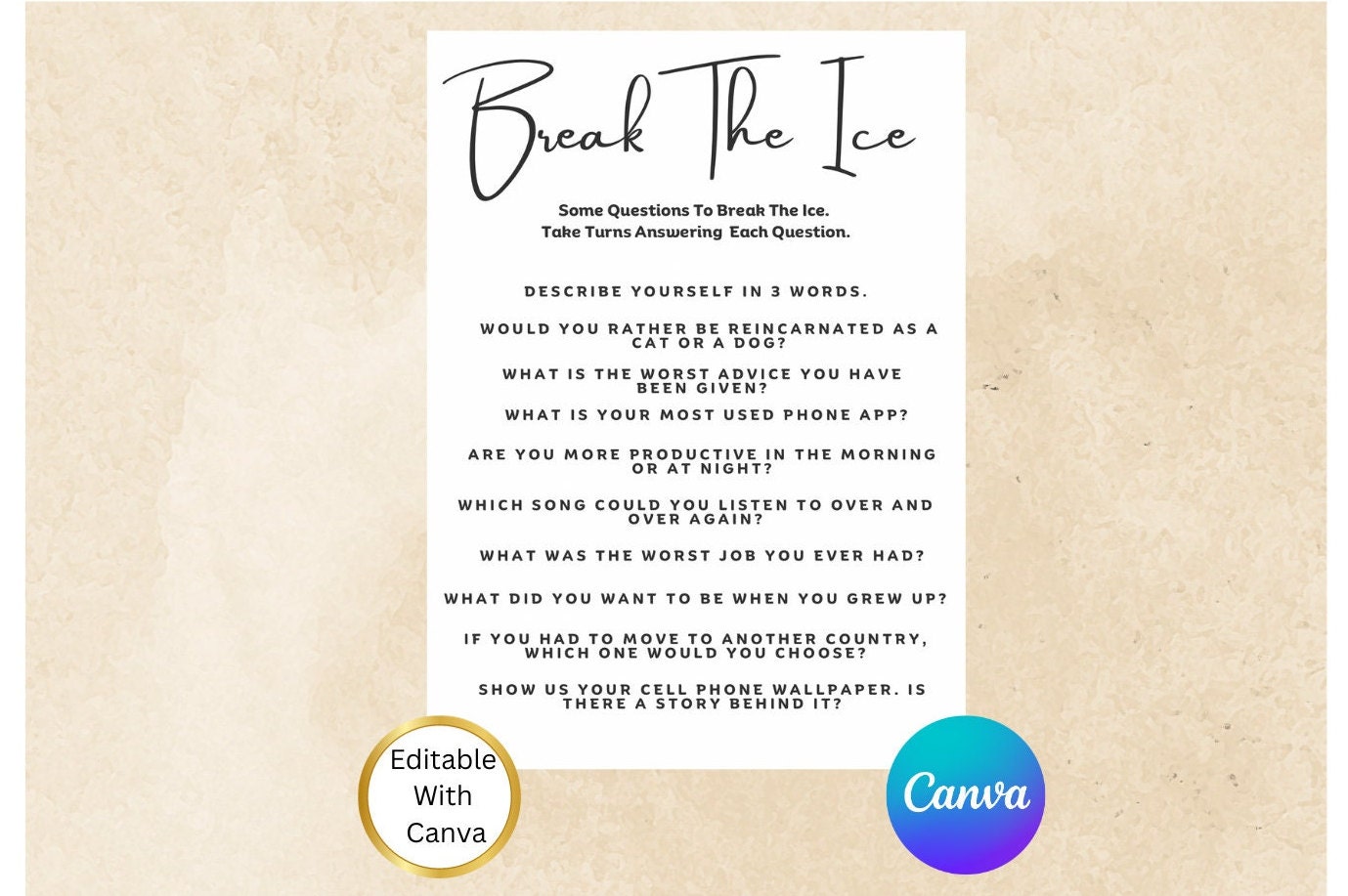 Break the Ice Game: Printable Conversation Starters (digital Download ...