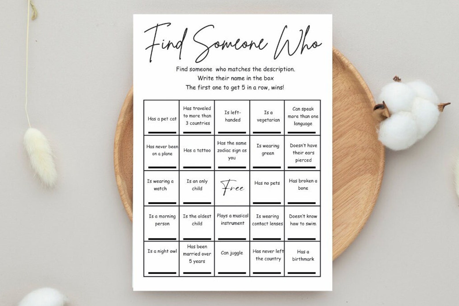 Find Someone Who Bingo Icebreaker: Printable Party Game (PDF) - Etsy