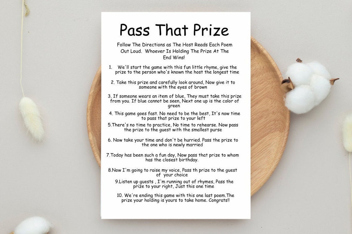 Pass That Prize Icebreaker Game: Dinner Party Printable (PDF) - Etsy