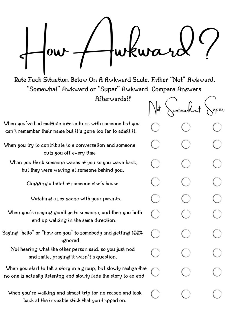 How Awkward? Icebreaker Game | Icebreaker Questions | Printable Dinner ...