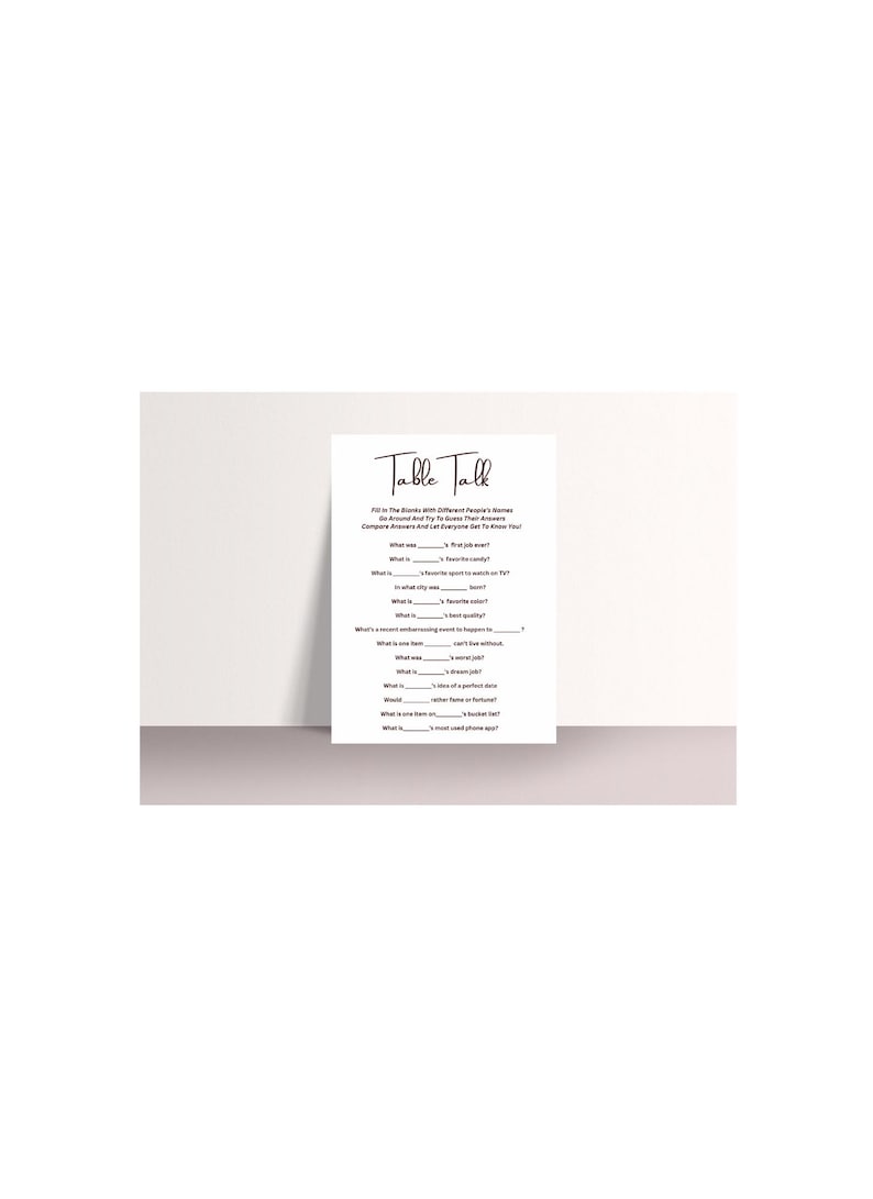 Table Talk Icebreaker Game: Printable Conversation Starters (PDF) - Etsy