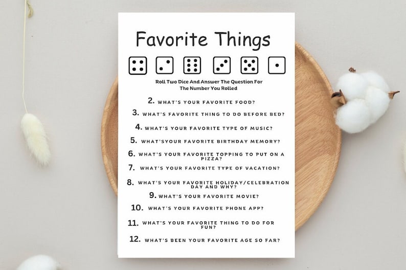 Favorite Things Dicebreaker Game, Icebreaker Printable Games ...