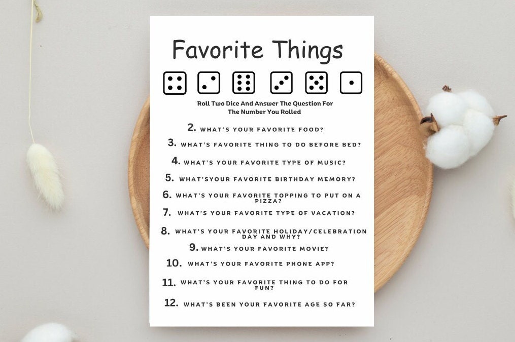 Favorite Things Dicebreaker Game, Icebreaker Printable Games ...