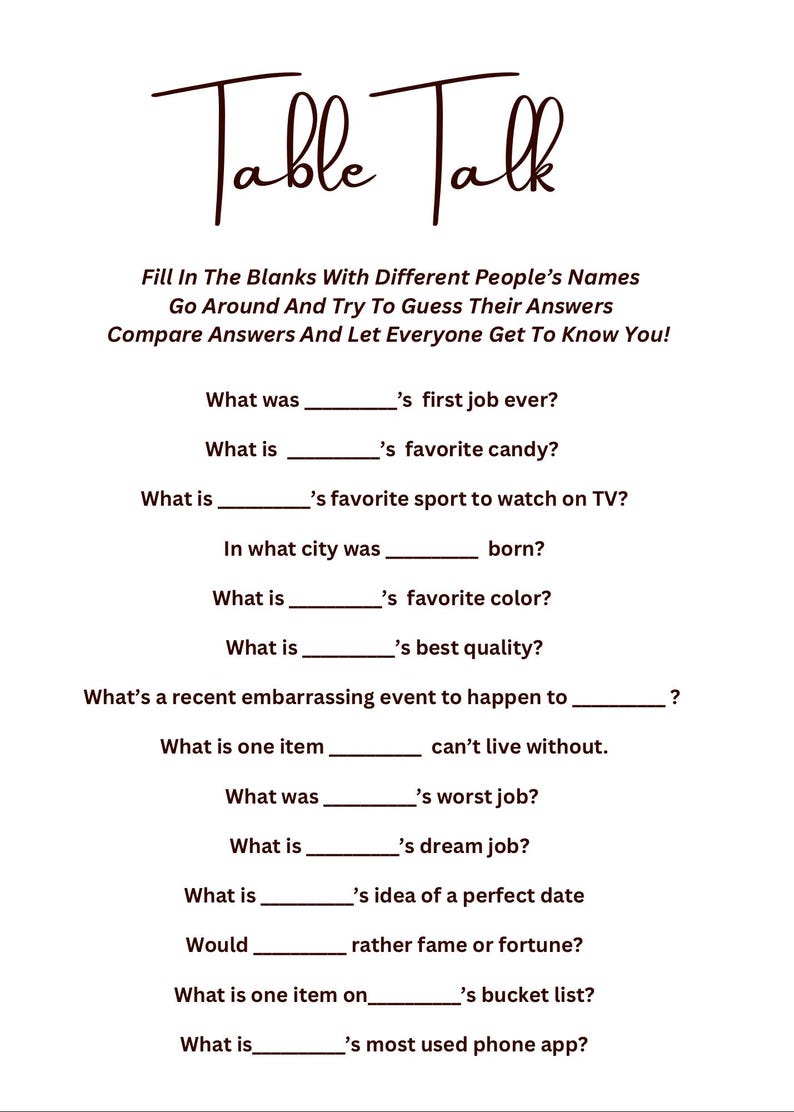 Table Talk Icebreaker Game, Icebreaker Printable Games, Icebreaker ...