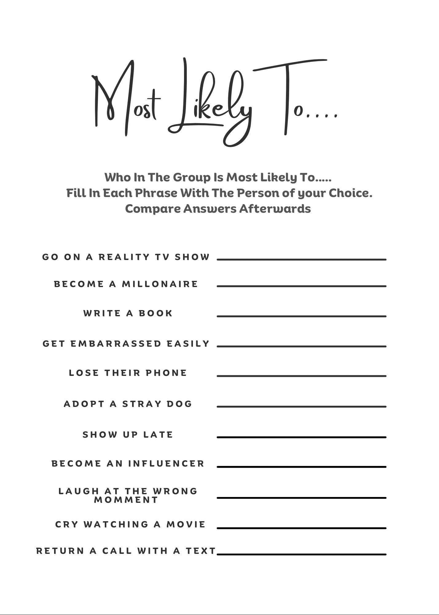 Most Likely to Icebreaker Game | Icebreaker Printable Games ...