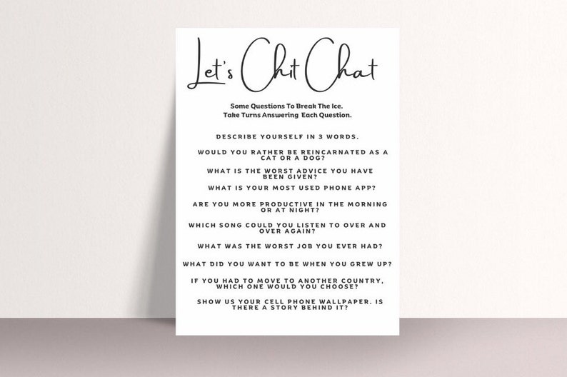 Let's Chit Chat Icebreaker Game: Printable Conversation Starters (PDF ...