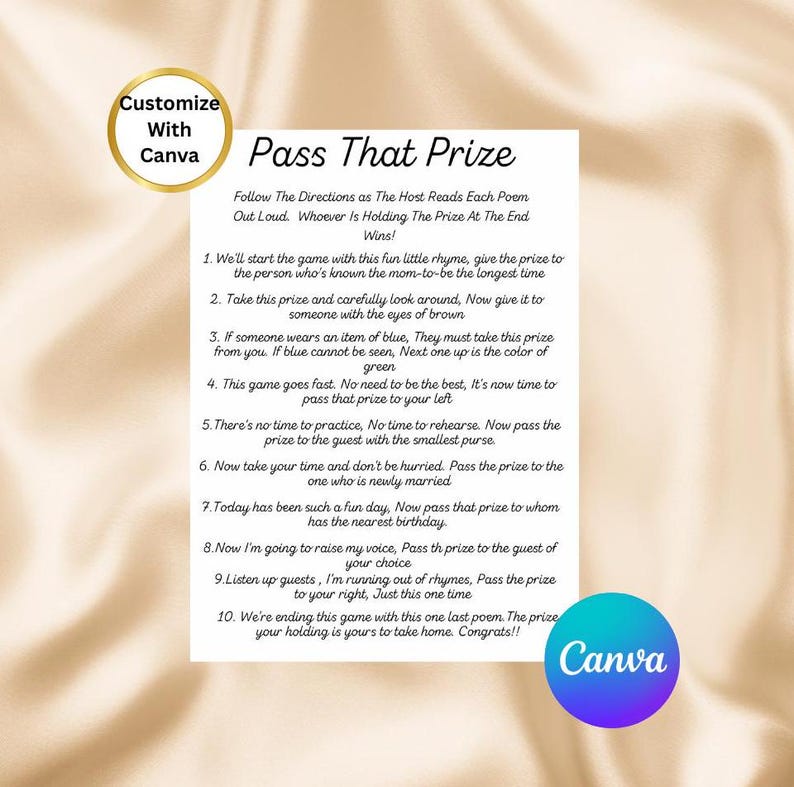 Pass the Prize Baby Shower Game: Gender Neutral (PDF File) - Etsy