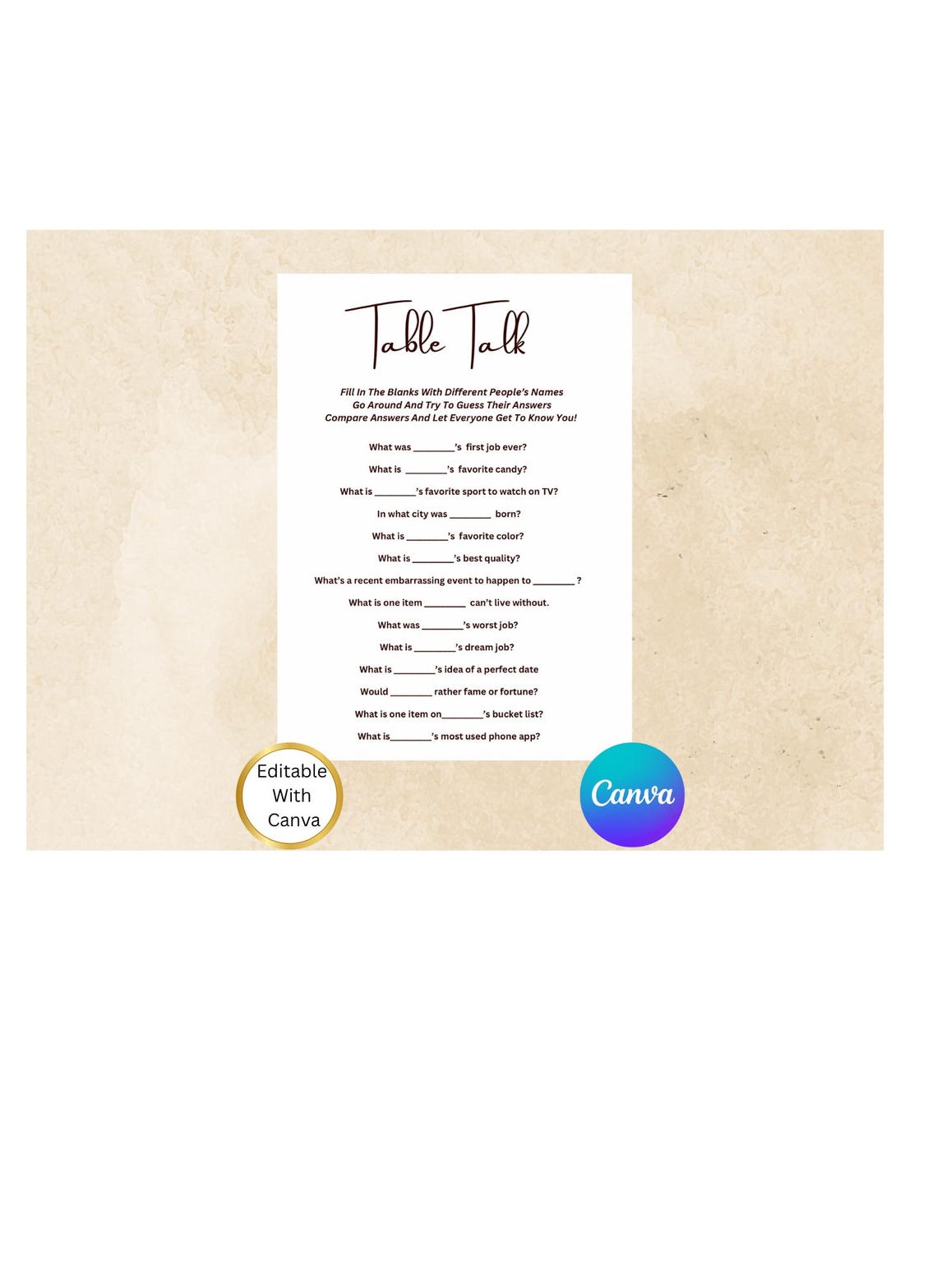 Table Talk Icebreaker Game, Icebreaker Printable Games, Icebreaker ...