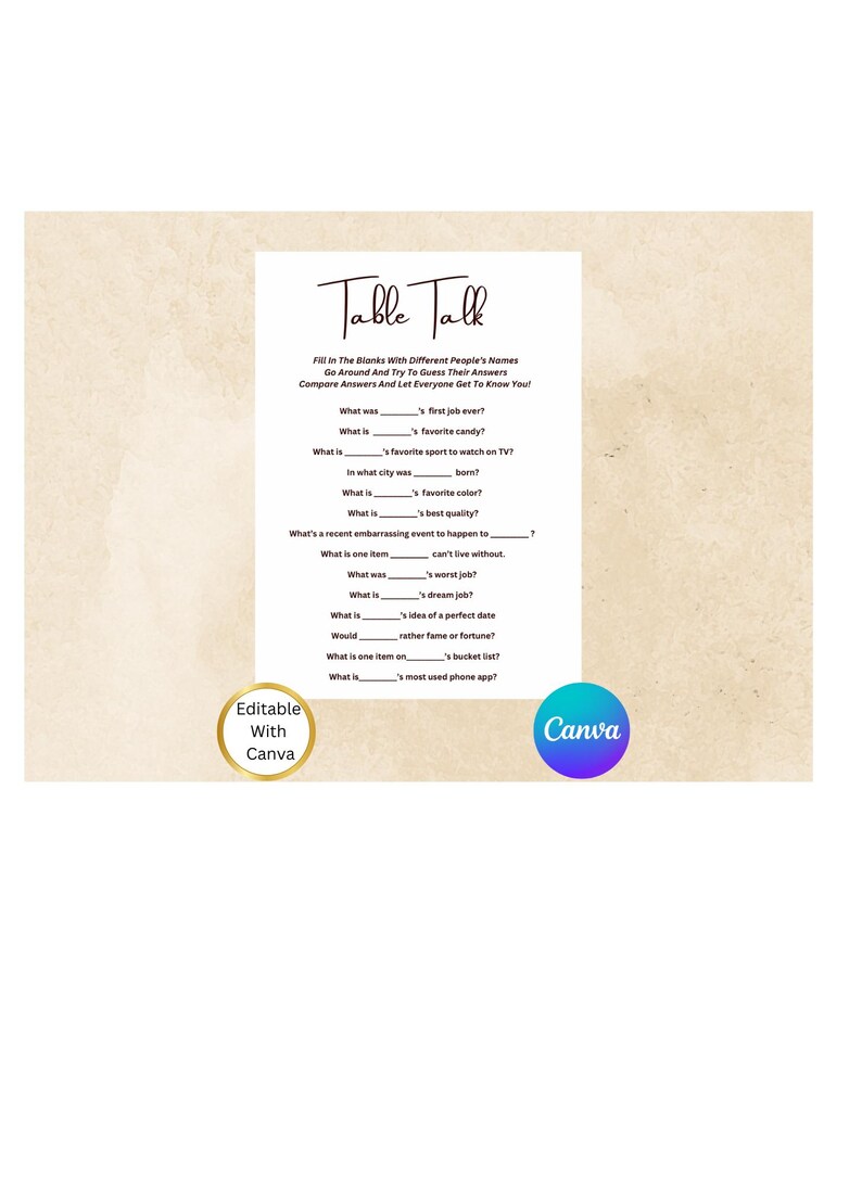 Table Talk Icebreaker Game: Printable Conversation Starters (PDF) - Etsy
