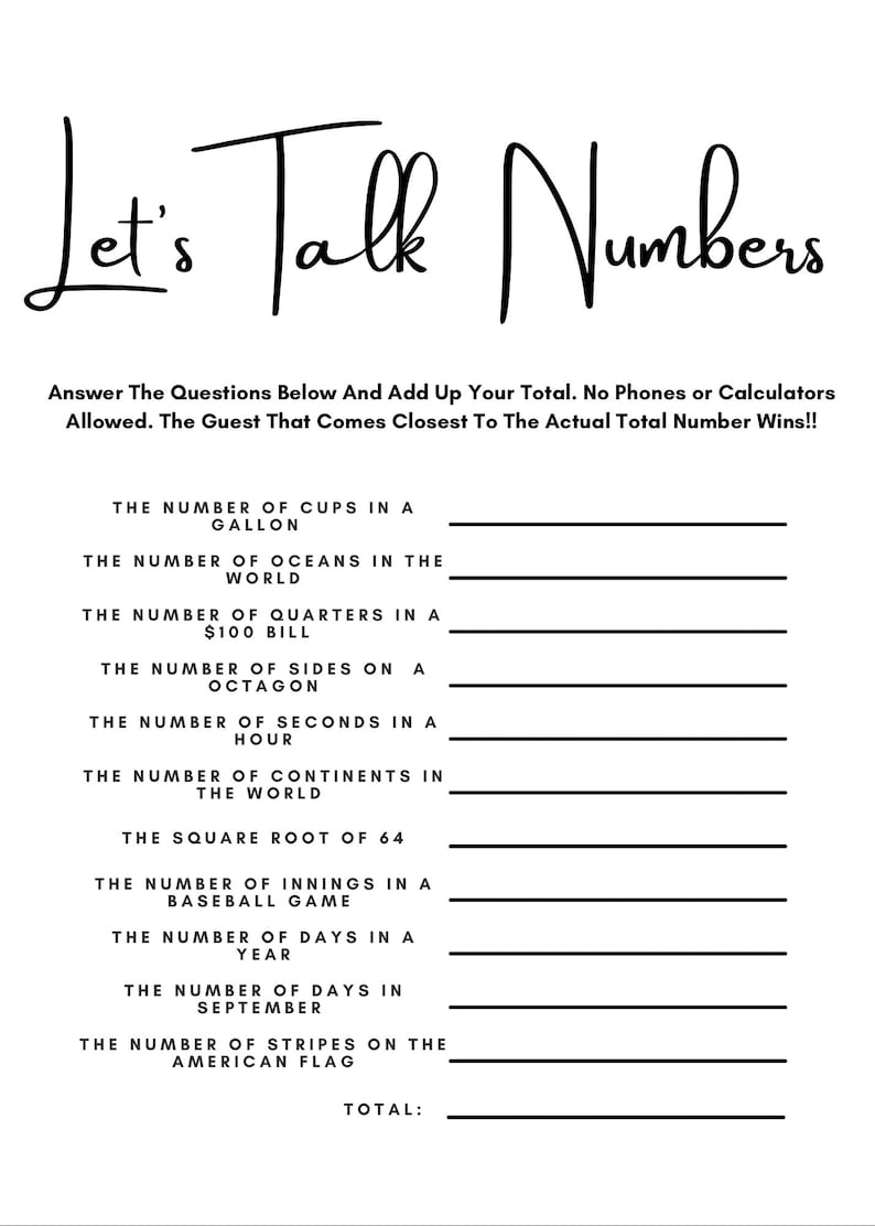 Let's Talk Numbers Icebreaker Game | Housewarming Games | Icebreaker ...