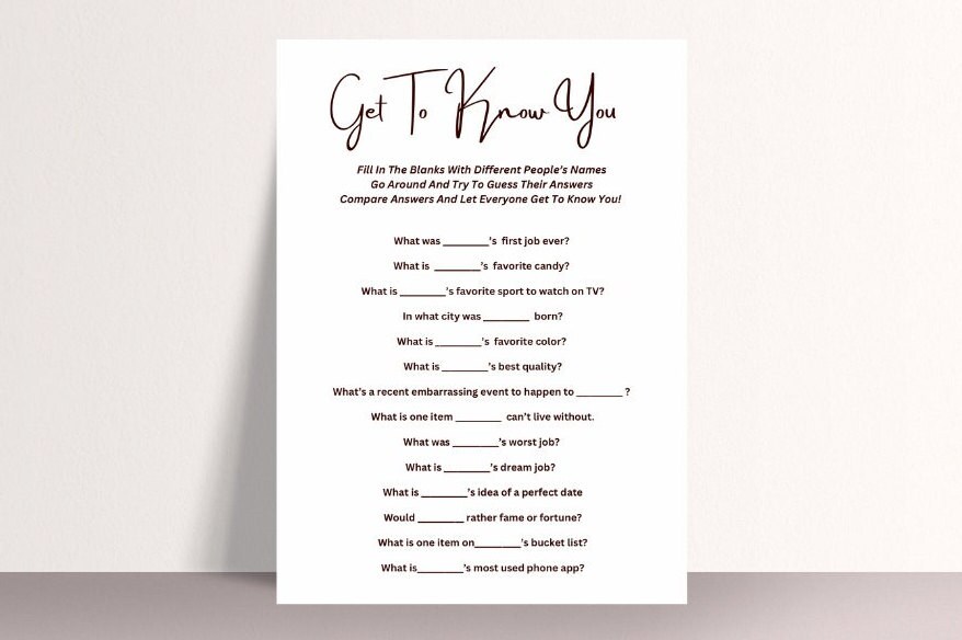 Get to Know You Icebreaker Game, Icebreaker Questions, Dinner Party ...