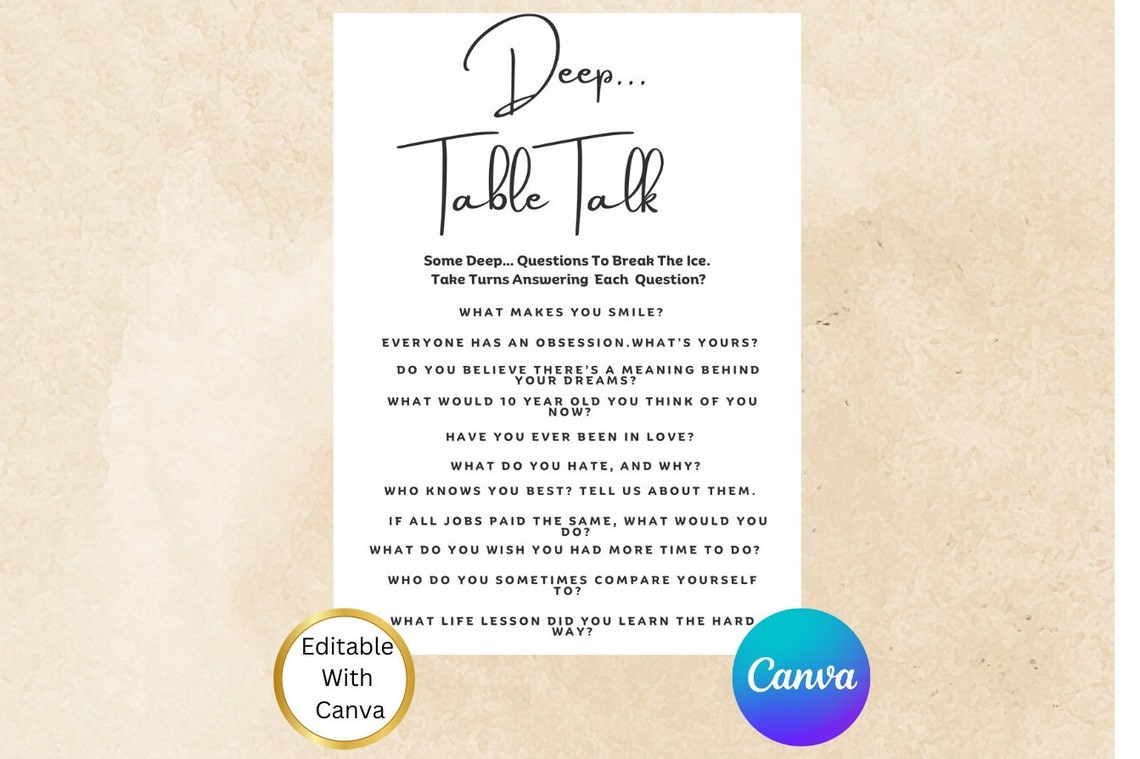 Deep Table Talk Icebreaker Game | Icebreaker Printable Games ...