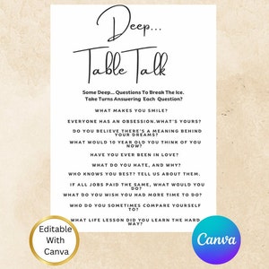 Deep Table Talk Icebreaker Game: Printable Conversation Starters (PDF ...