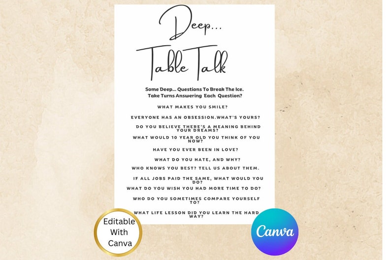 Deep Table Talk Icebreaker Game | Icebreaker Printable Games ...