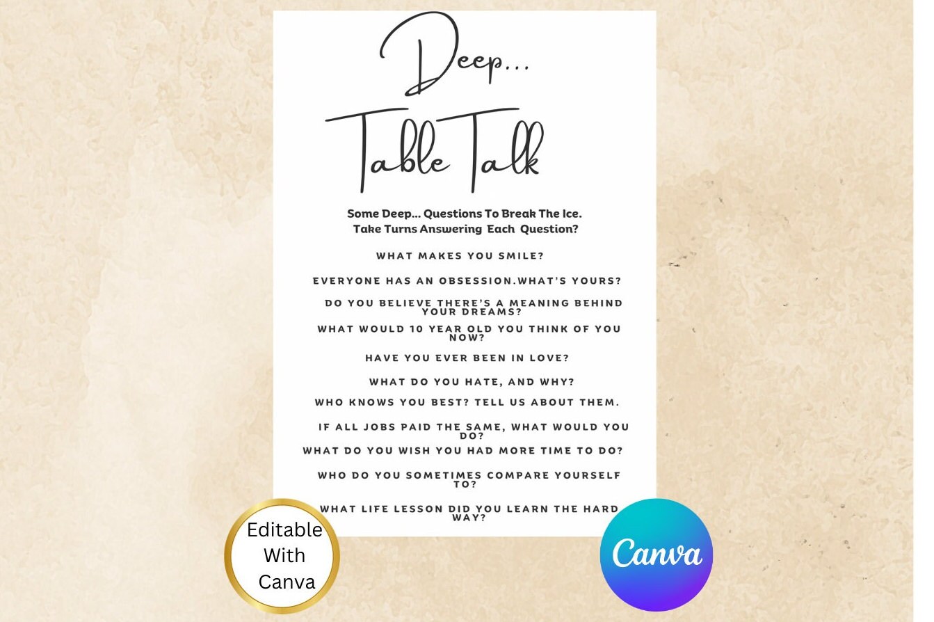 Deep Table Talk Icebreaker Game: Printable Conversation Starters (PDF ...