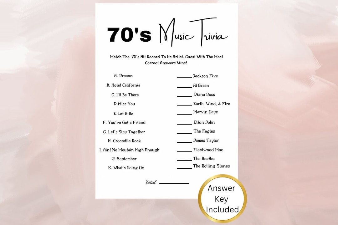 70s Music Trivia Icebreaker Game | 70s Activities | 1970's Party Games ...