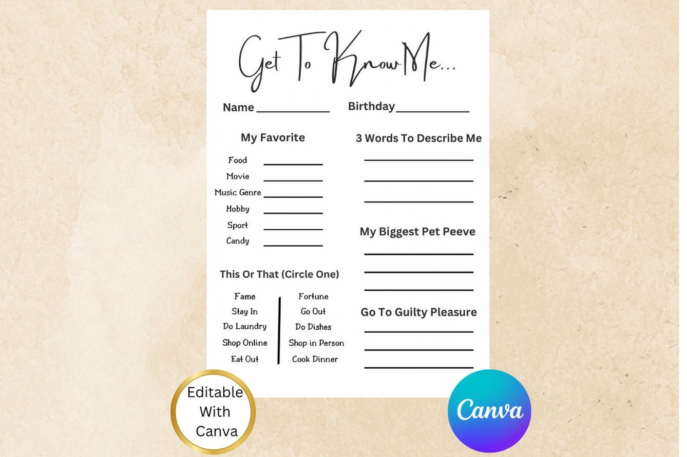 Get to Know Me Icebreaker Game Icebreaker Questions Dinner Party ...