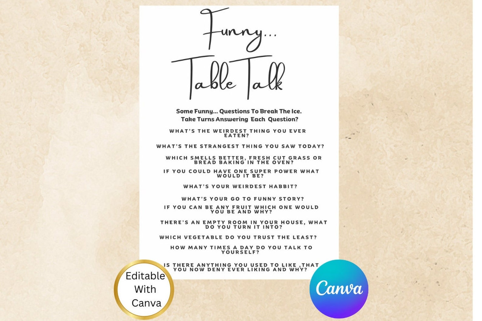 Funny Table Talk Icebreaker Game: Dinner Party Questions (instant ...
