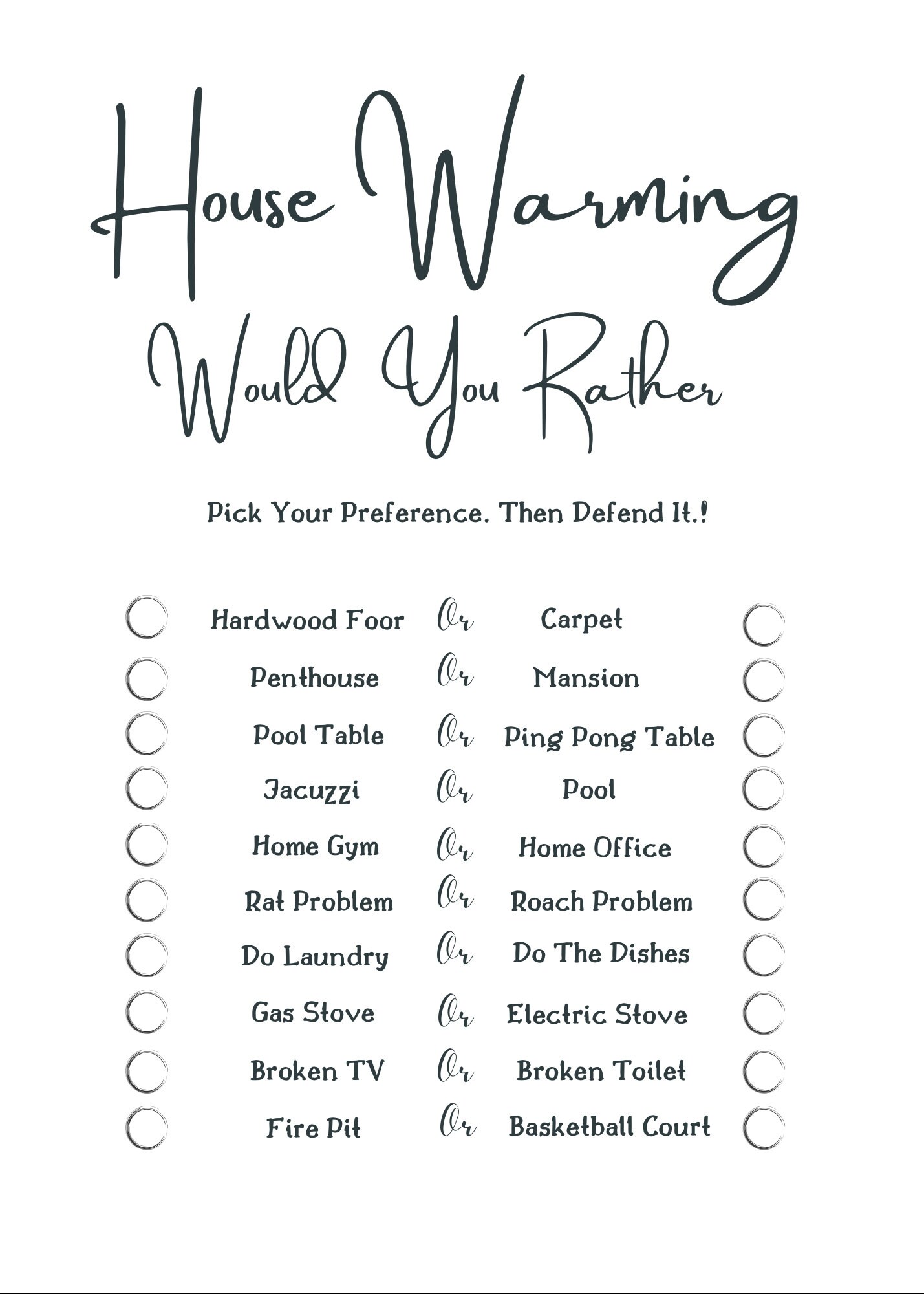 Housewarming Would You Rather Game | House Warming Party Bundle ...