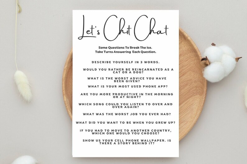 Let's Chit Chat Icebreaker Game: Printable Conversation Starters (PDF ...