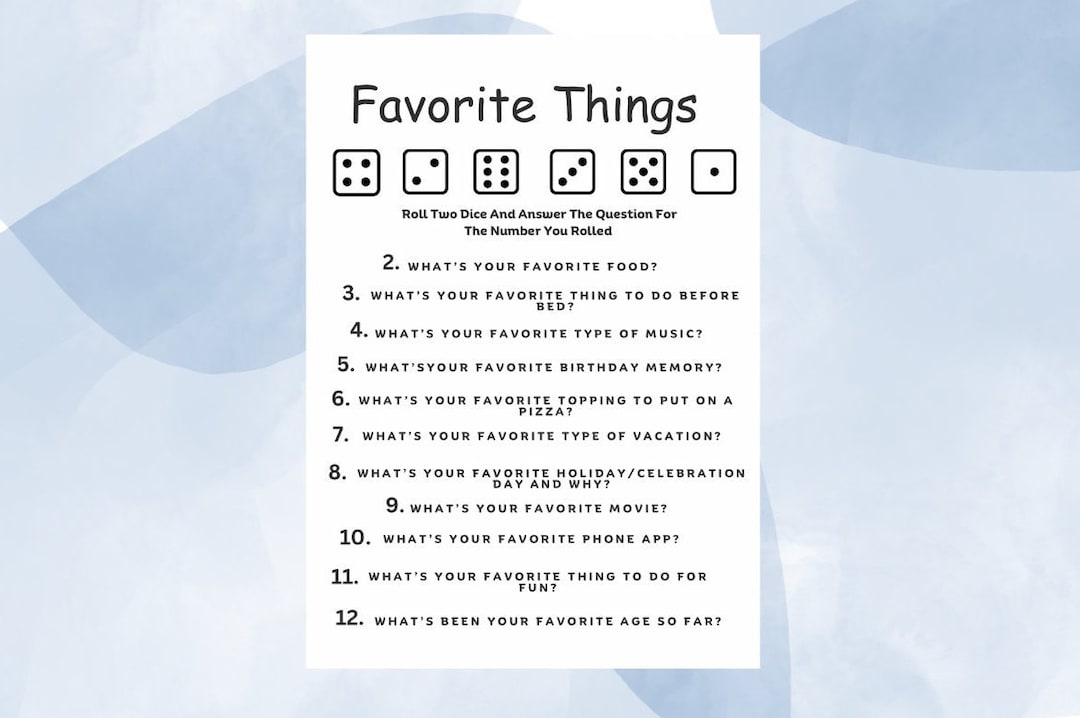 Favorite Things Dicebreaker Game, Icebreaker Printable Games ...