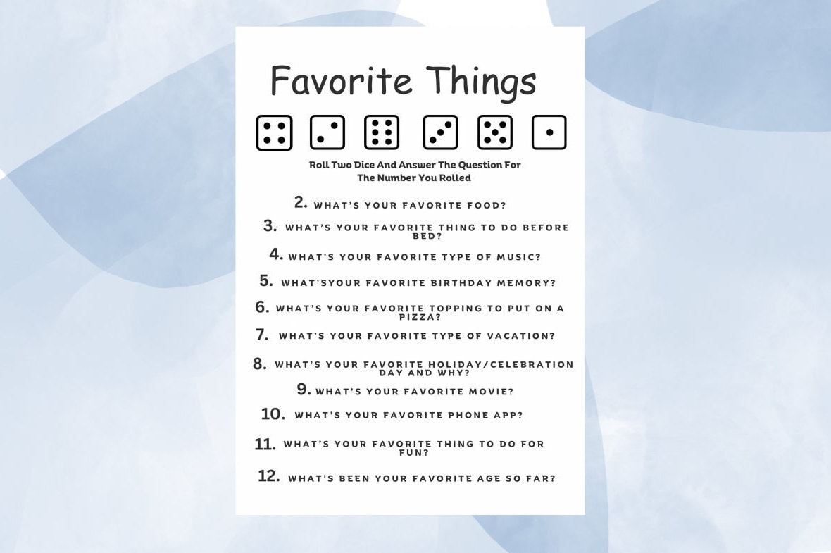 Favorite Things Dicebreaker Game, Icebreaker Printable Games ...