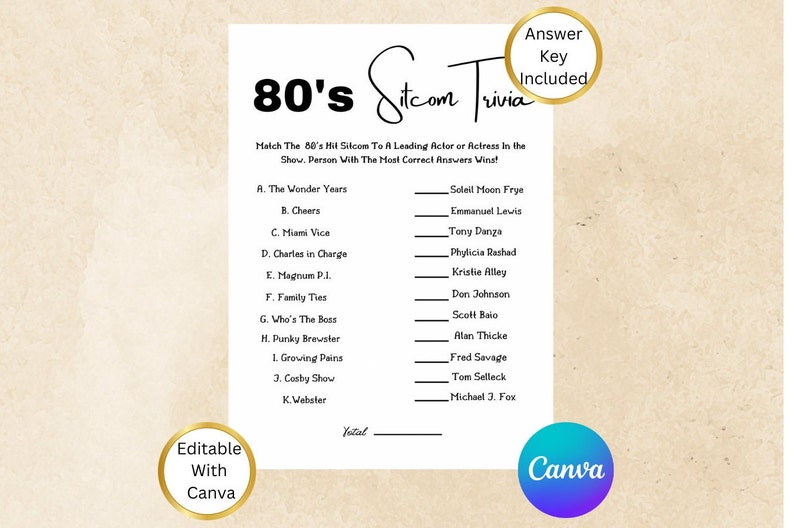 80s Sitcom Trivia Icebreaker Game | 80s Activities | 1980's Party Games ...