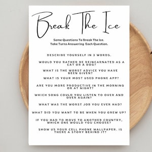 Break the Ice Game: Printable Conversation Starters (digital Download ...