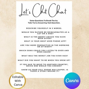 Let's Chit Chat Icebreaker Game: Printable Conversation Starters (PDF ...
