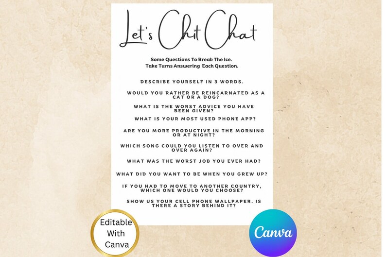 Let's Chit Chat Icebreaker Game: Printable Conversation Starters (PDF ...