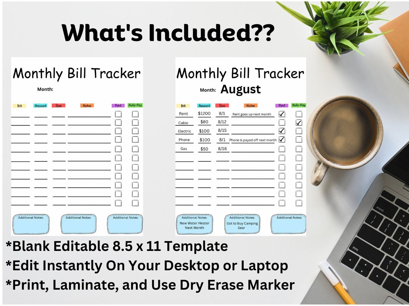 Editable Monthly Bill Tracker | Printable Bill Management Log | Bill ...