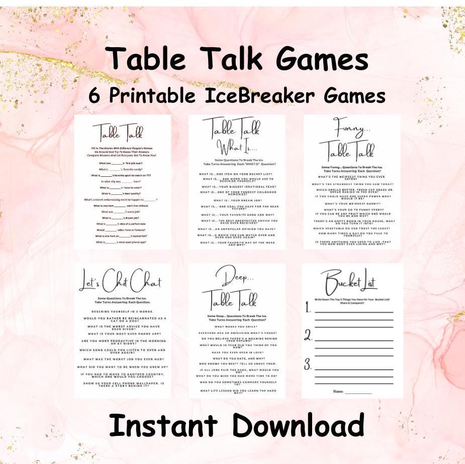 Printable Conversation Starters: Icebreaker Games Pack for Groups ...