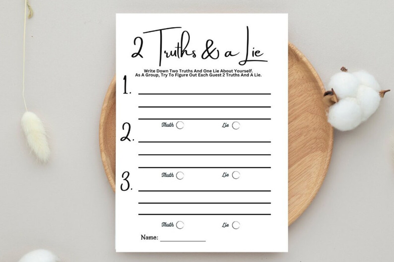 Two Truths and a Lie Icebreaker Game: Dinner Party Printable (PDF) - Etsy