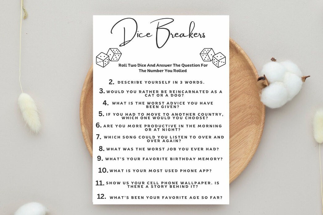 Dicebreakers Icebreaker Game: Printable Conversation Starters (instant ...