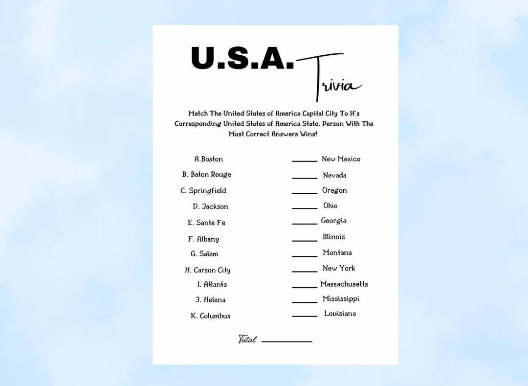 United States Printable Trivia Game | Fun American Quiz for Parties ...