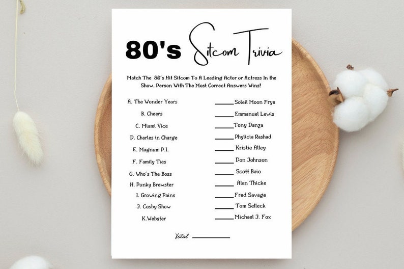 80s Sitcom Trivia Icebreaker Game | 80s Activities | 1980's Party Games ...