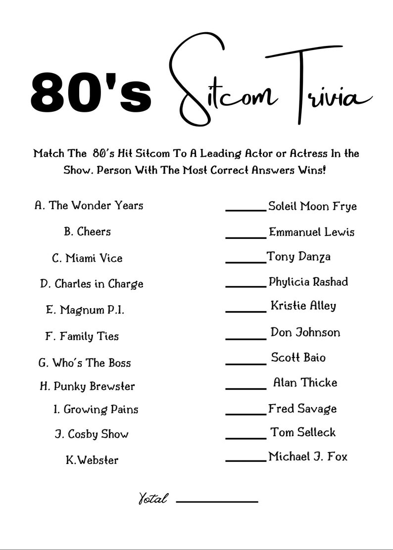 80s Sitcom Trivia Icebreaker Game | 80s Activities | 1980's Party Games ...