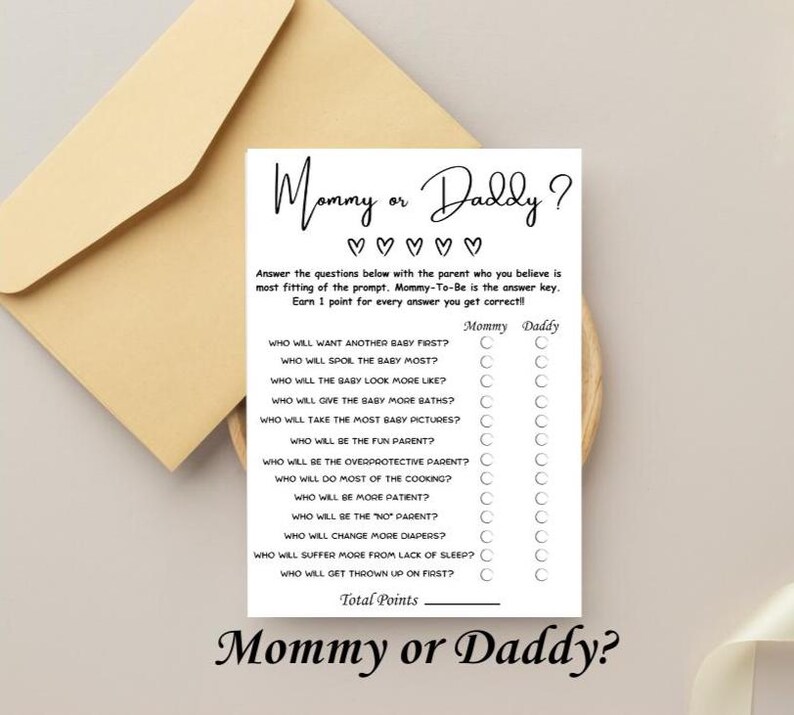 Baby Shower Games Bundle: Mommy or Daddy, Baby Trivia Game, Minimalist ...