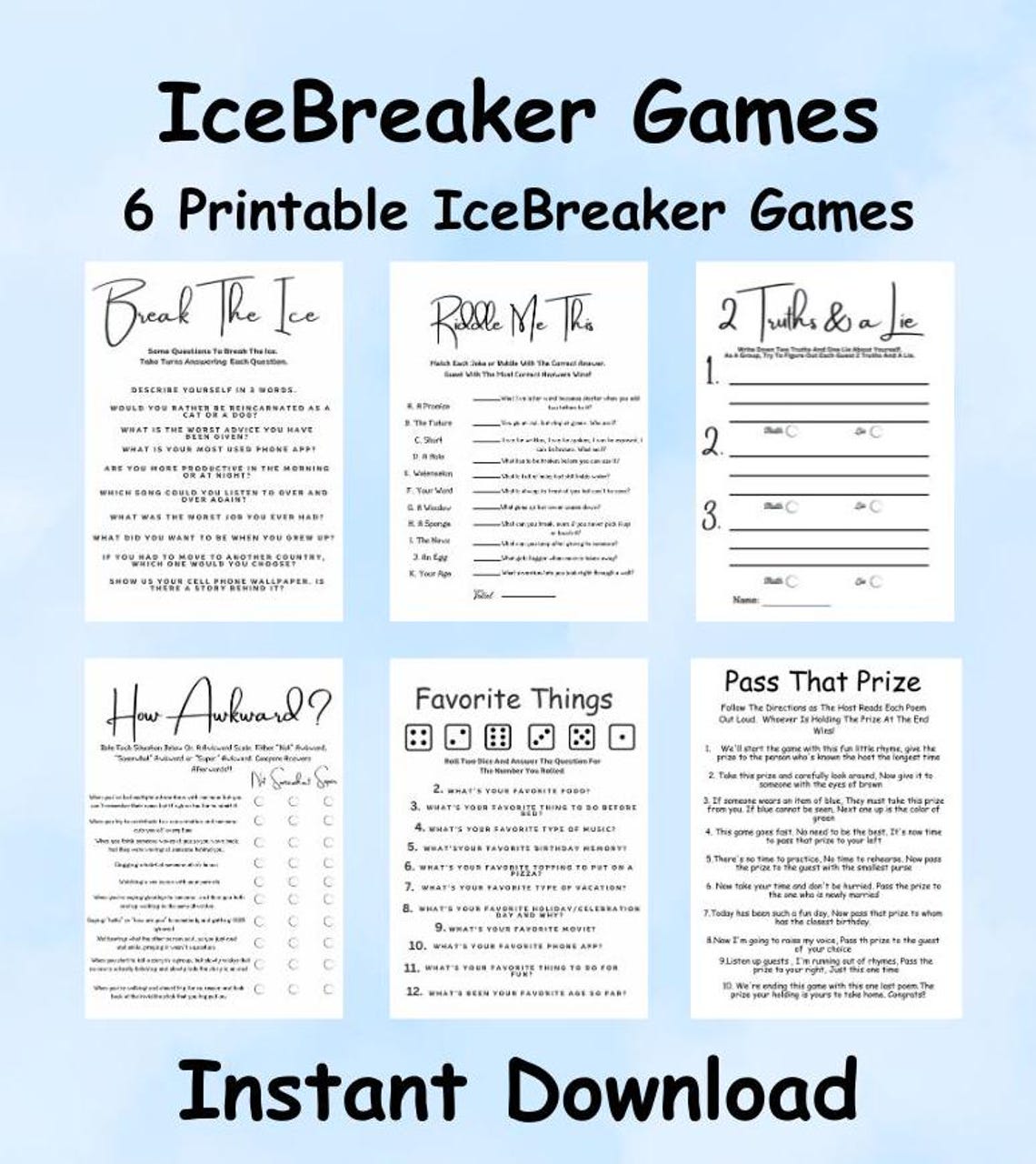 Icebreaker Game Printables Set, Multi Pack for Events and Gatherings ...