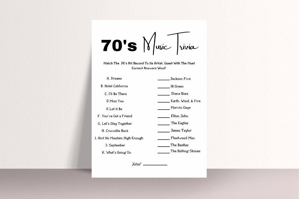 70s Music Trivia Icebreaker Game | 70s Activities | 1970's Party Games ...