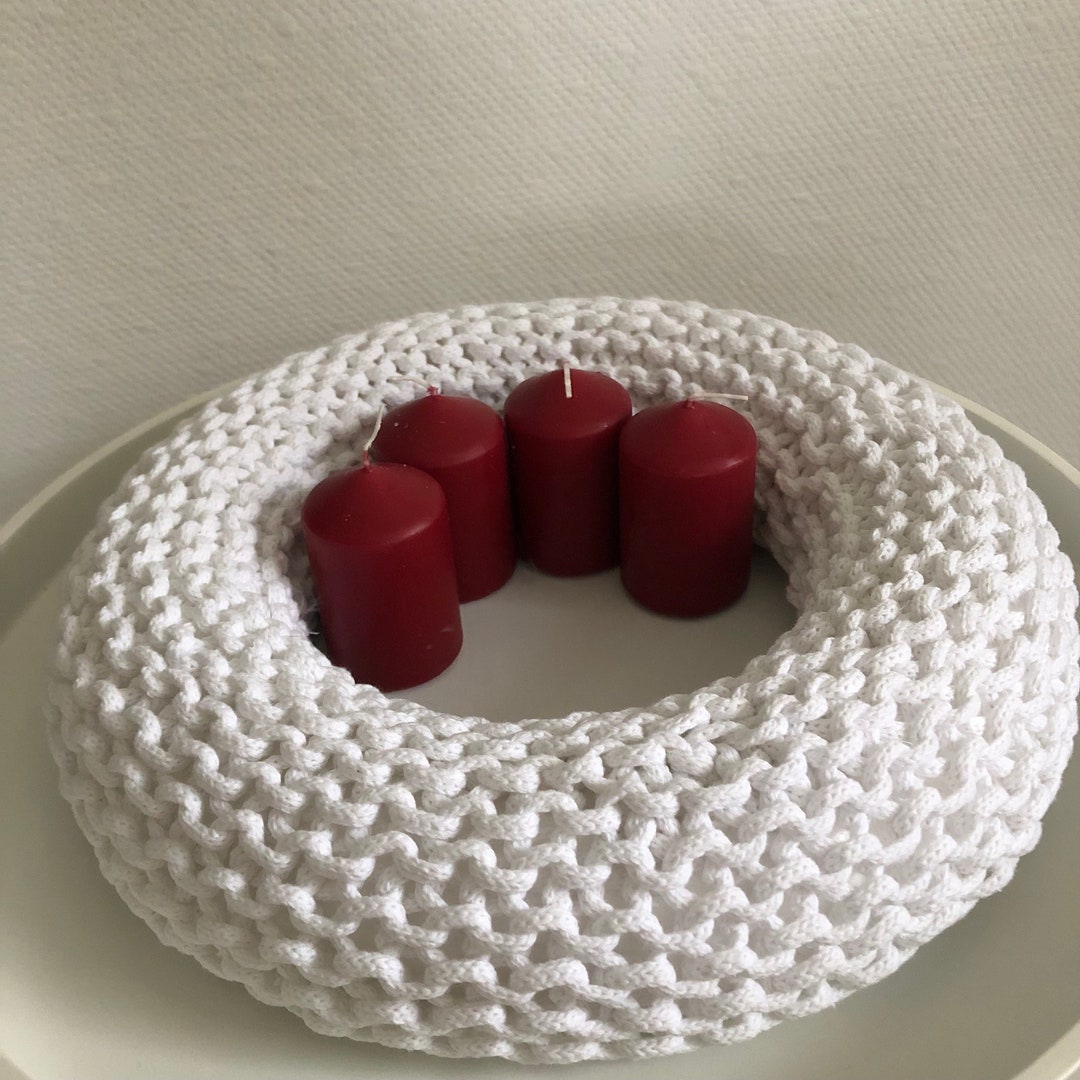Table Wreath Ø 30 Cm White NAVIDAD, Chunky Knit, Advent Wreath Hand ...