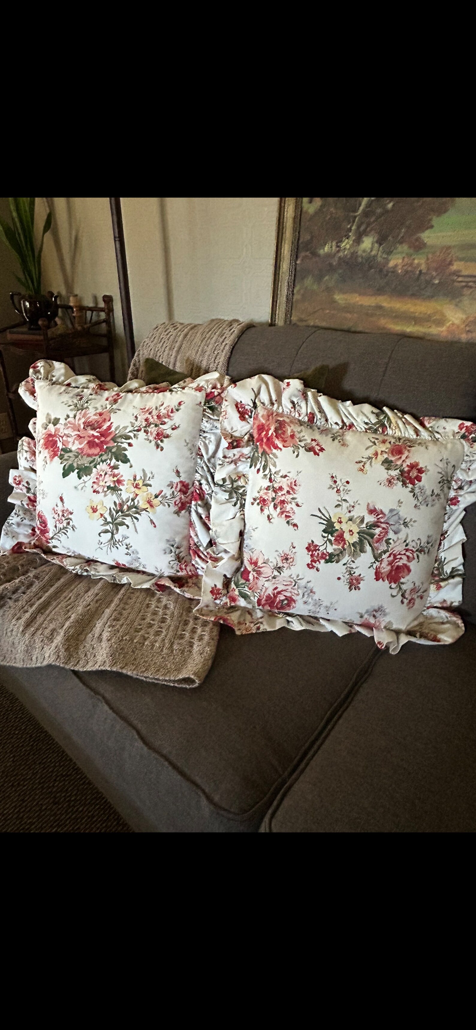 Vintage Ralph Lauren Petticoat Ruffled Floral Pillows Pair of 20” With ...