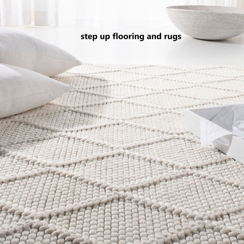 The Indoor Store Hand Knitted Chunky Wool Area Rug Light - Etsy