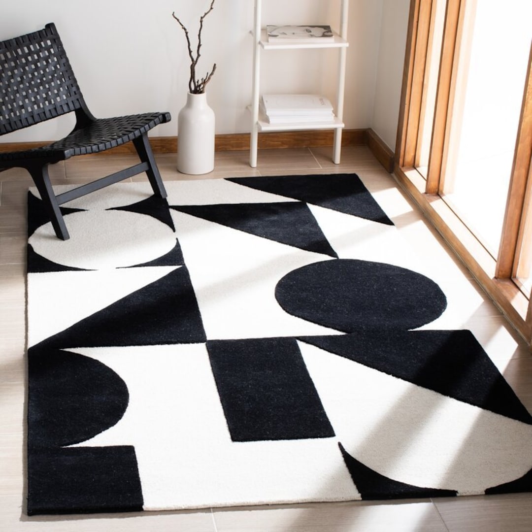 Premium Abstract Geometric Hand Tufted Black and White Rugs - Etsy