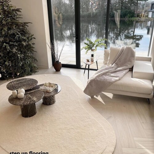 Blue Hand Tufted Kidney Shape Modern Wool Handmade Area Rug - Etsy