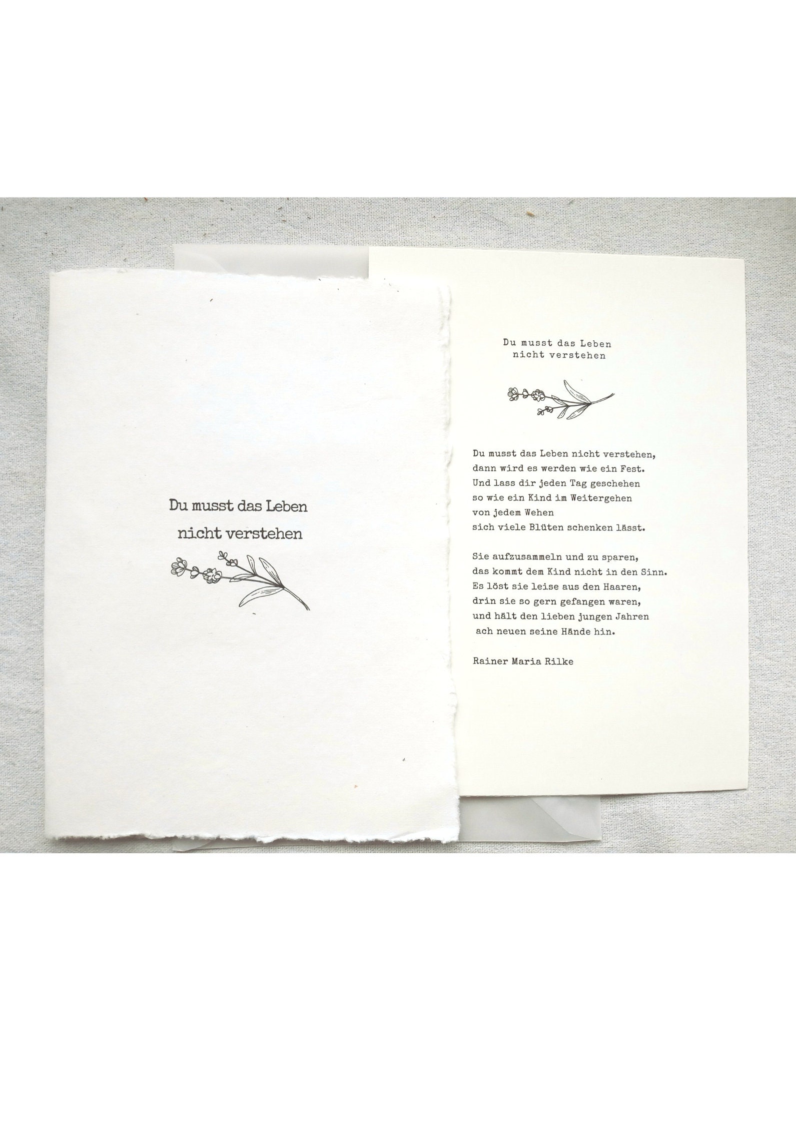 Rilke "Du musst das Leben nicht verstehen" Grußkarte, A5 Gedicht Print ...